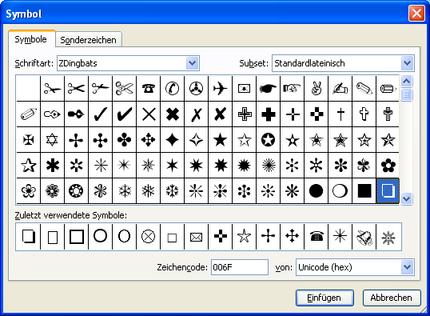 Symbole/Zeichen/Computerzeichen/Zeichentabellen